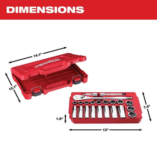 Milwaukee 1/2 in. Drive SAE/Metric Ratchet & Socket Tool Set & 1/2 in. Drive Metric Deep Well ...