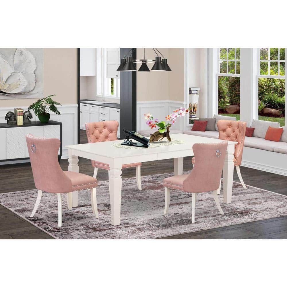 East West Furniture 5-Piece Buttermilk and Cherry Finish Solid Wood Top ...