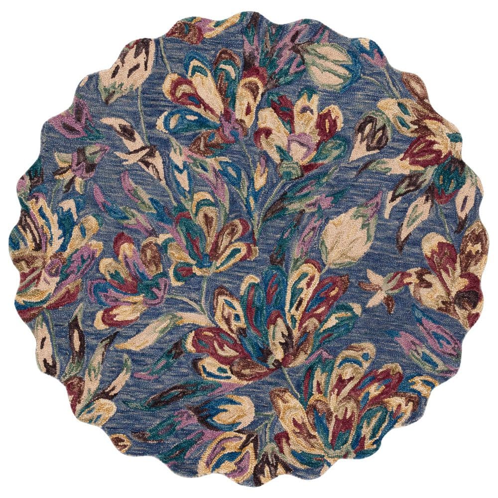 SAFAVIEH Blossom 6 ft. x 6 ft. Blue/Violet Oversized Floral Round Area ...