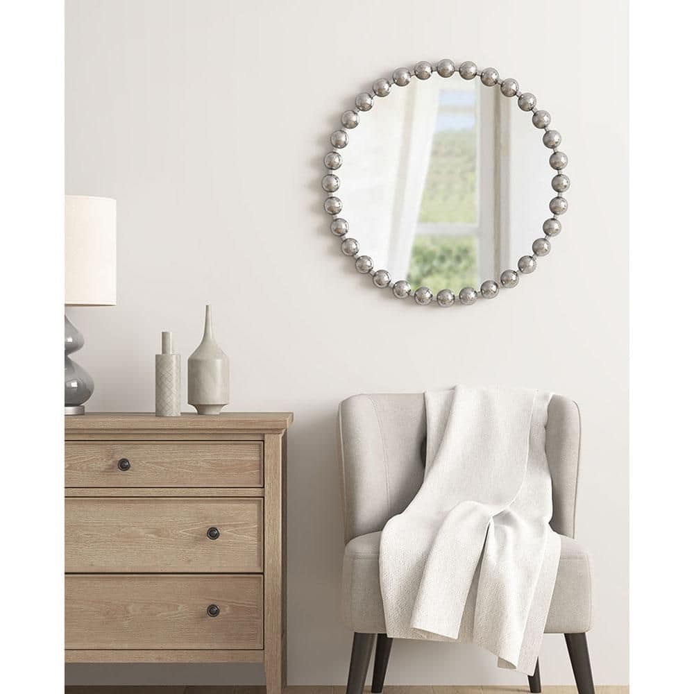 Blisstyle Silver 27 in W x 27 in. H Art Deco Round MDF Framed Mirror ...