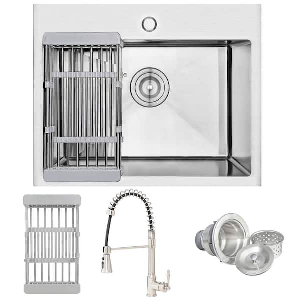 AKDY All-in-One 25 in. x 22 in. Drop-in Single Bowl Stainless Steel ...