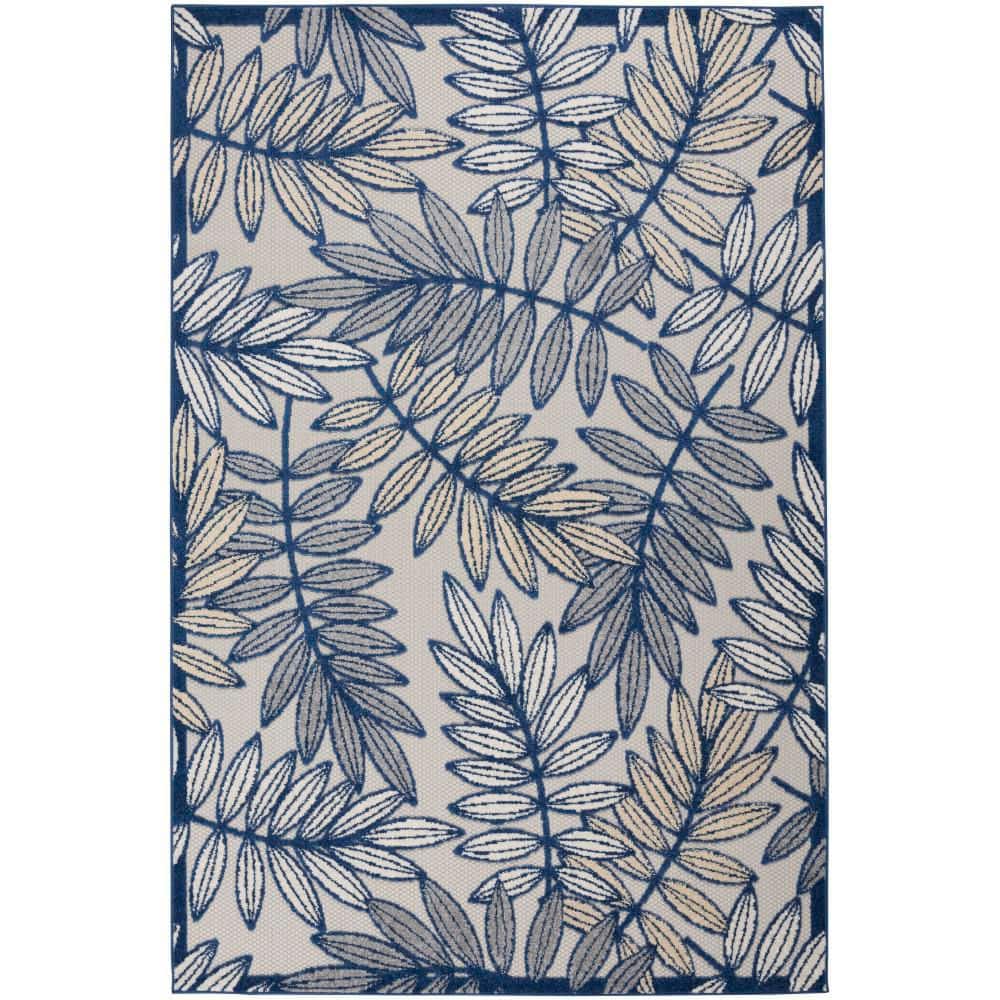 Nourison Aloha Ivory/Navy 4 ft. x 6 ft. Floral Modern Indoor/Outdoor ...