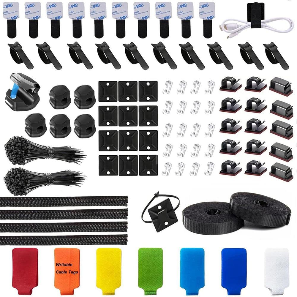 Yichuhaoxi Cable Management Kit in Black 289 Pcs Under Desk Cord Organizer for Gaming, Home, Car ...