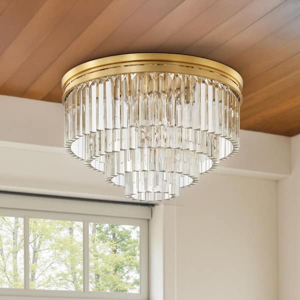 Marwick & Co. 18-Light Gold Tiered Crystal Chandelier Flush Mount ...