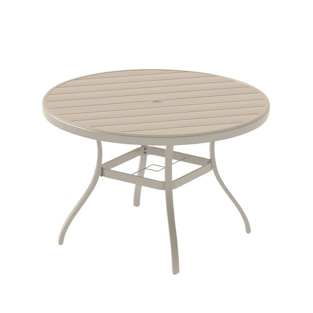 Zeus & Ruta Sandstone All-Weather Metal Round Outdoor Dining Table with ...