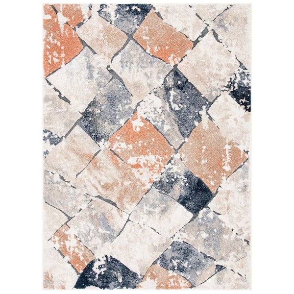 SAFAVIEH Coppertone 5 ft. x 8 ft. Ivory/Navy Geometric Tile Area Rug ...