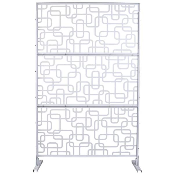 76 in. Outdoor White Freestanding Decorative Steel Privacy Screen for ...