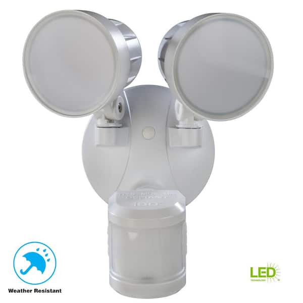 Defiant 180 Degree Integrated LED Motion Sensor White Outdoor Twin Head ...