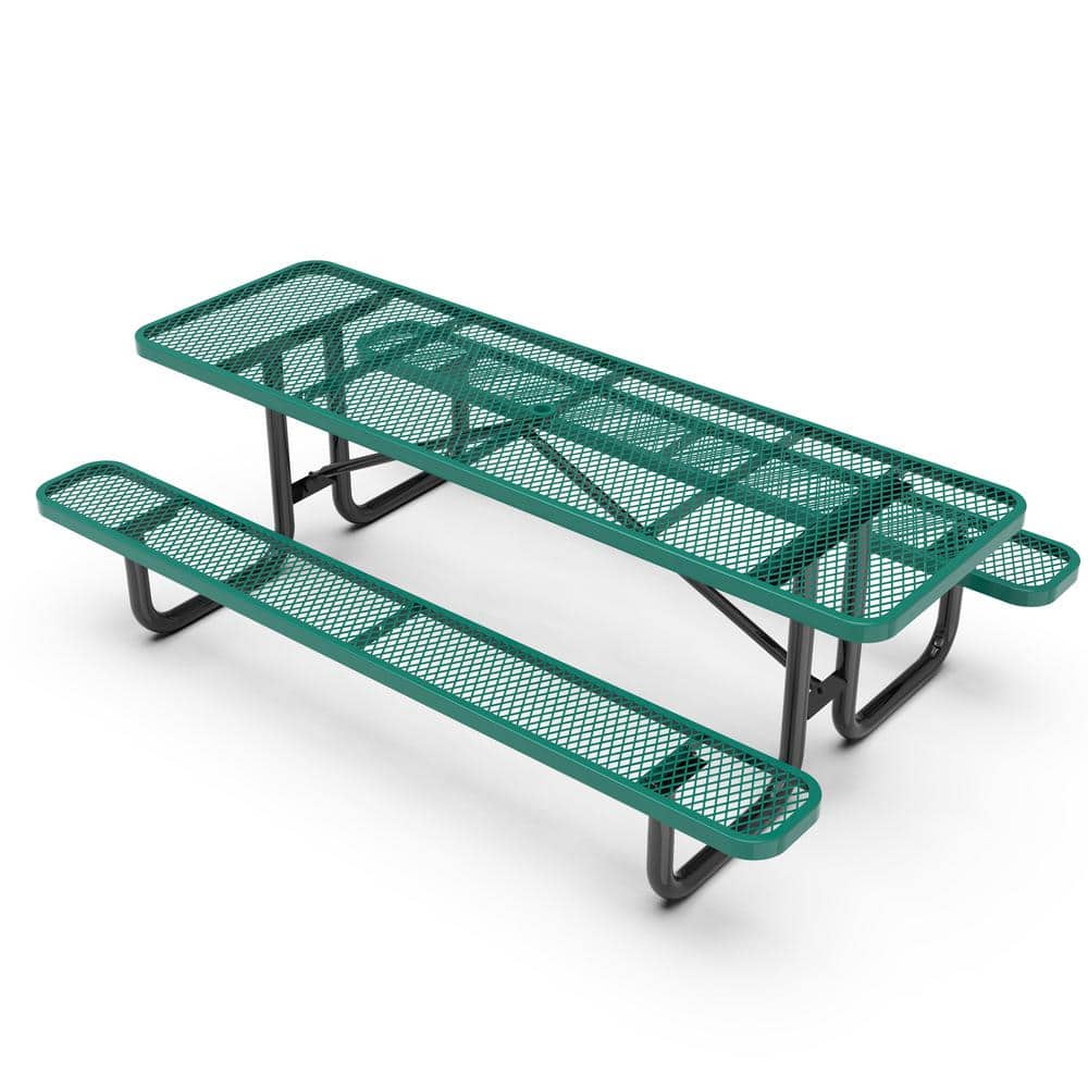 Carnegy Avenue 57.5 in. Green Rectangle Steel Picnic Tables Seats 6 ...