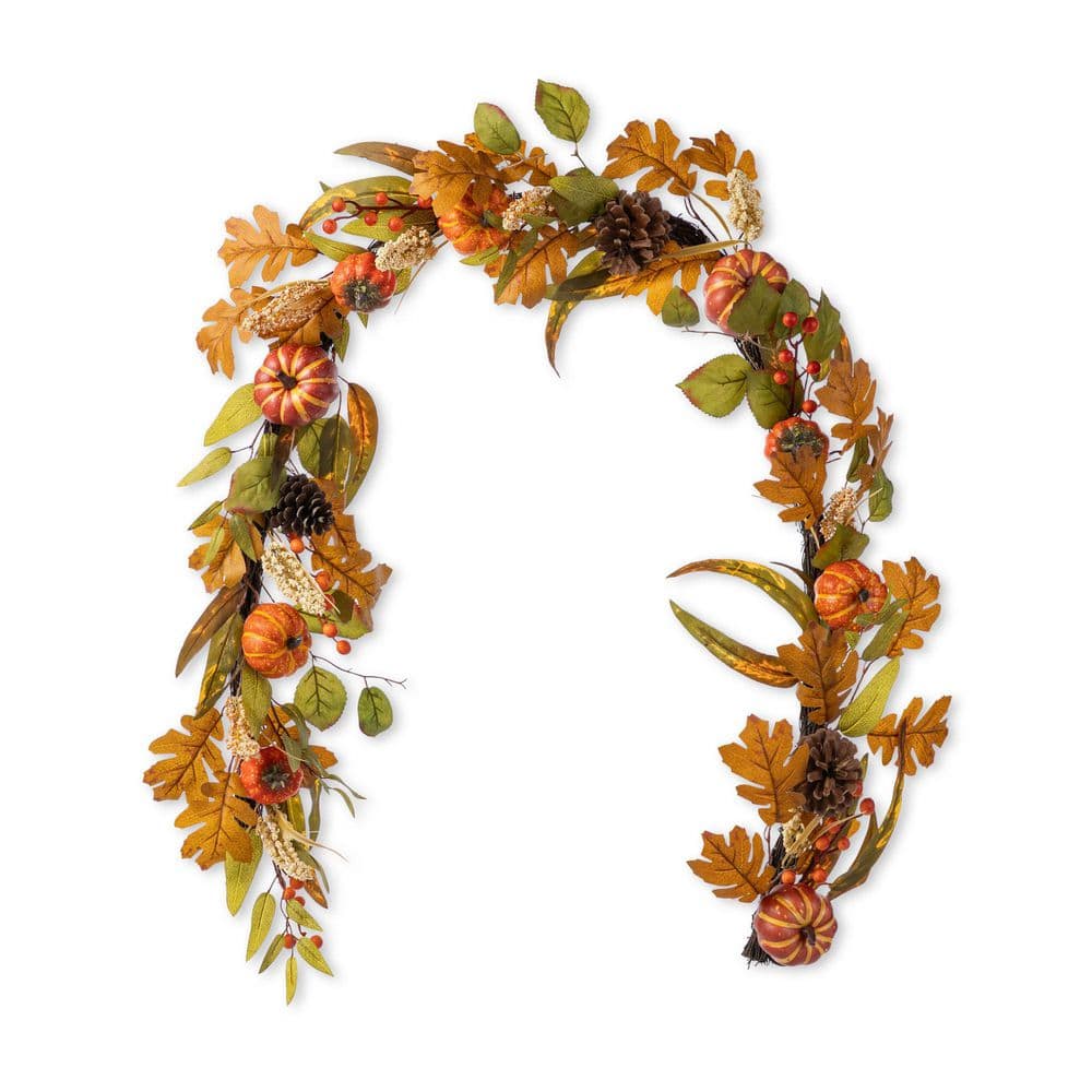 Glitzhome 6 ft. Fall Unlit Pumpkin Leaf Floral Garland 2019500035 - The ...