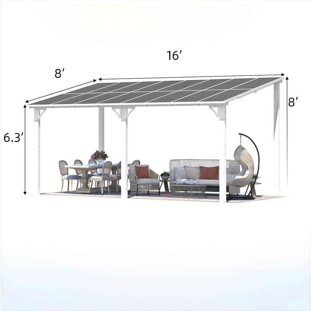 Clihome 8 ft. x 16 ft. White Aluminum Patio Cover with Sloped ...