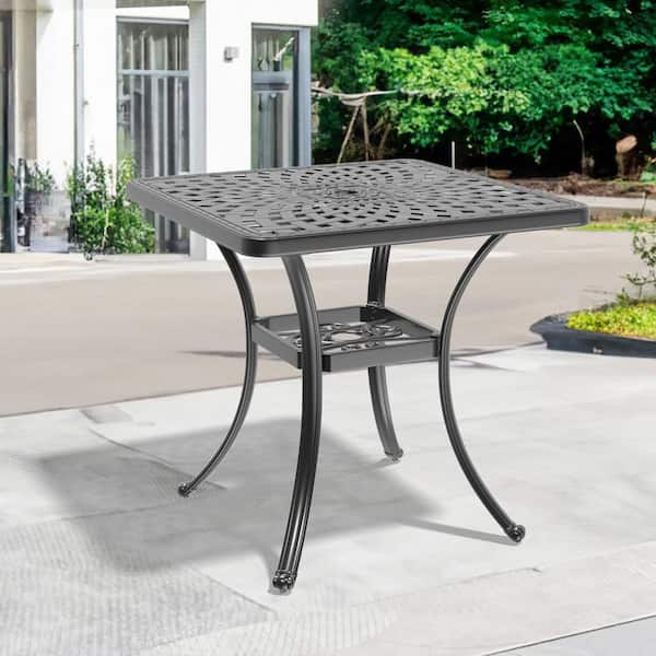 Willit 30.71 in. Black Square Cast Aluminum Outdoor Dining Table SL ...