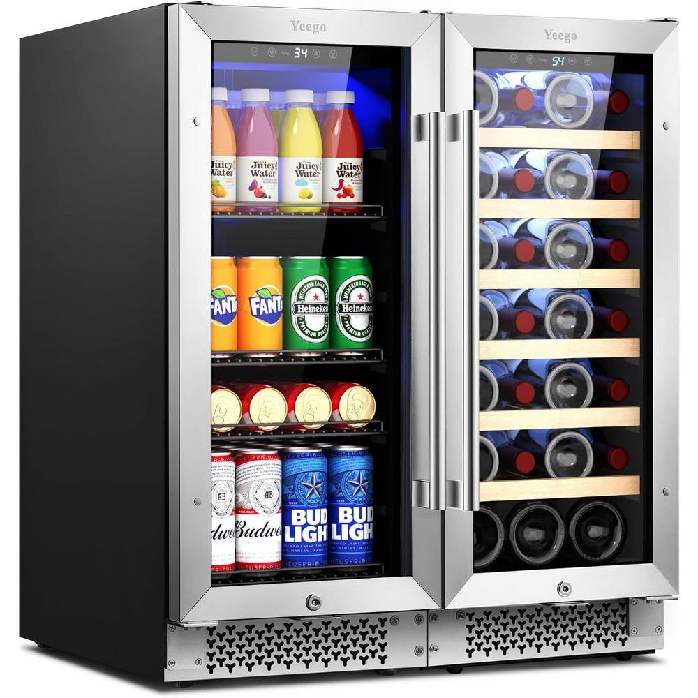 Yeego 30 in. Dual Zone 33-Wine Bottles and 80-Cans Beverage Wine Cooler ...