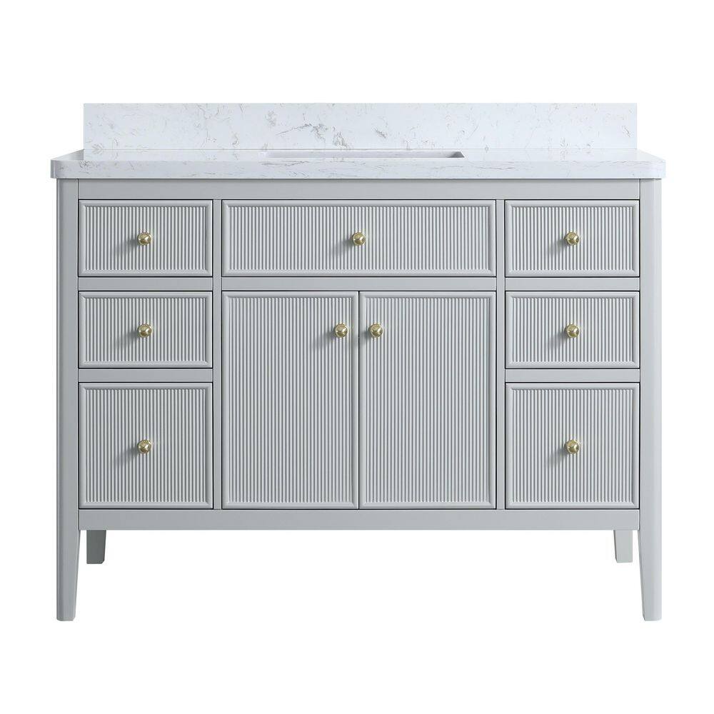 DELUXE DL LIVING Rena 48 in. Single Sink Freestanding Gray Bath Vanity with White Engineered ...
