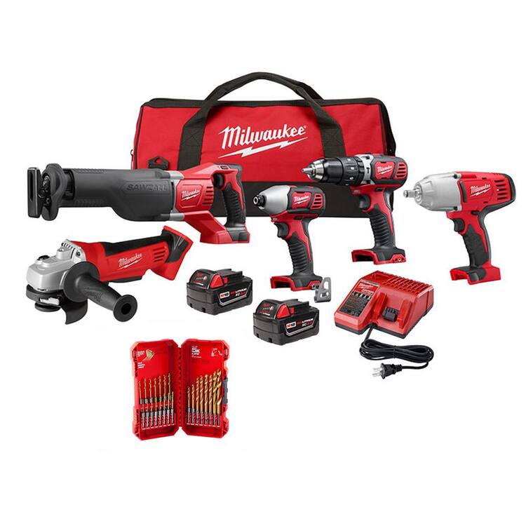 Milwaukee M18 18V Lithium-Ion Cordless Combo Tool Kit (5-Tool) with SHOCKWAVE Impact Duty ...
