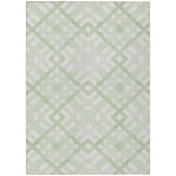 HomeRoots Mint Green, Ivory 8 ft. x 10 ft.Woven Geometric Polyester ...