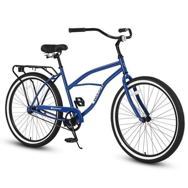 26 in. Blue Beach Cruiser Bike, Single Speed Drivetrain, Upright ...
