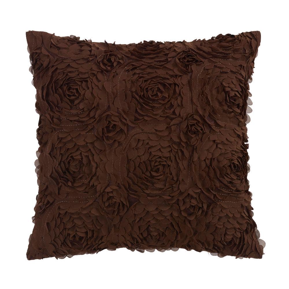 DONNA SHARP Ruffled Rose Brown Polyester 15 in. x 15 in. Decorative ...