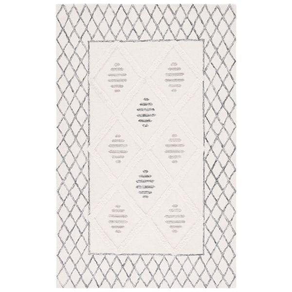 SAFAVIEH Casablanca 8 ft. x 10 ft. Ivory/Black Diamond Border High-Low ...
