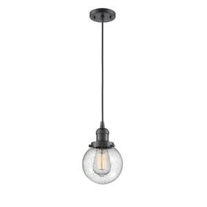 Innovations Clymer 100-Watt 1-Light Oil Rubbed Bronze Shaded Mini Pendant Light with Seeded ...