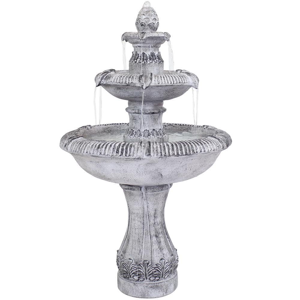 Sunnydaze Mediterranean-Inspired 3-Tier Outdoor Water Fountain-Gray FWD ...