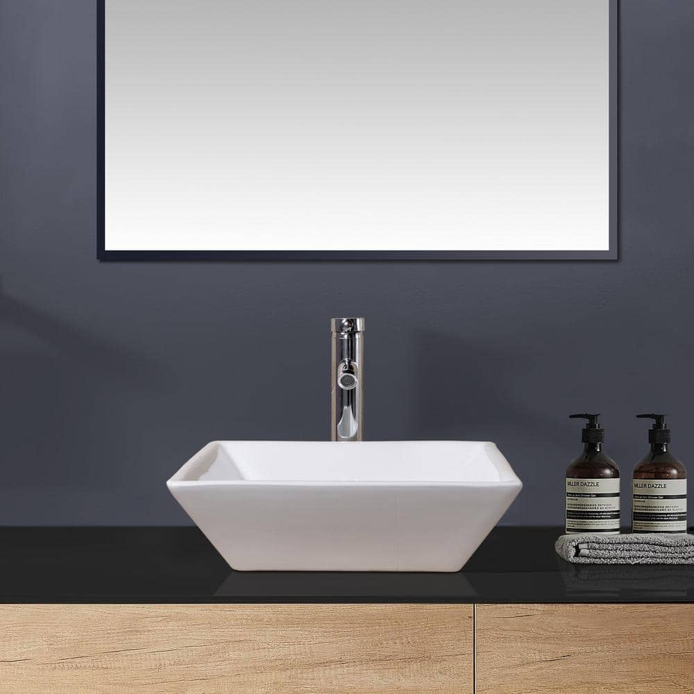 Satico 16 in. Ceramic Square Above Counter Sink Basin Top Mount Vessel ...