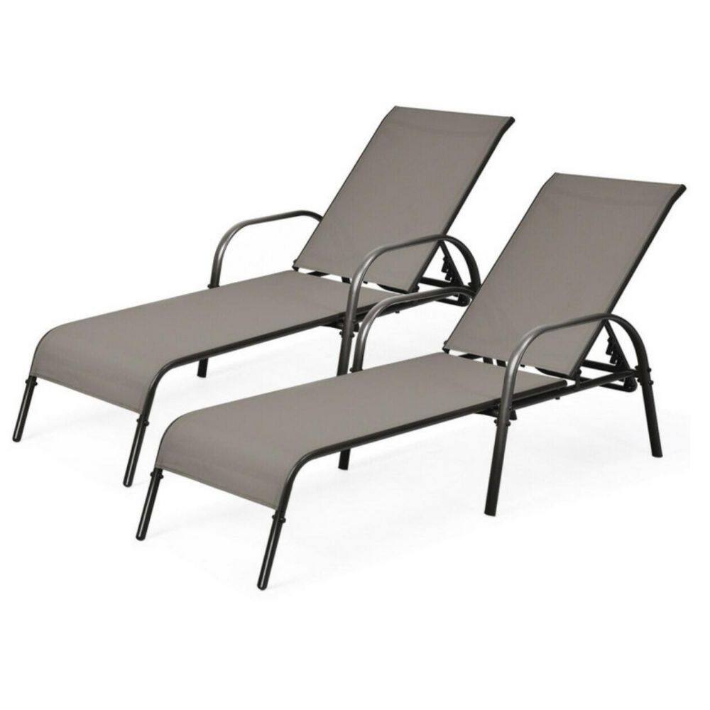 Brown 2 Piece Metal Frame Outdoor Chaise Lounge D08GM8WP8R - The Home Depot