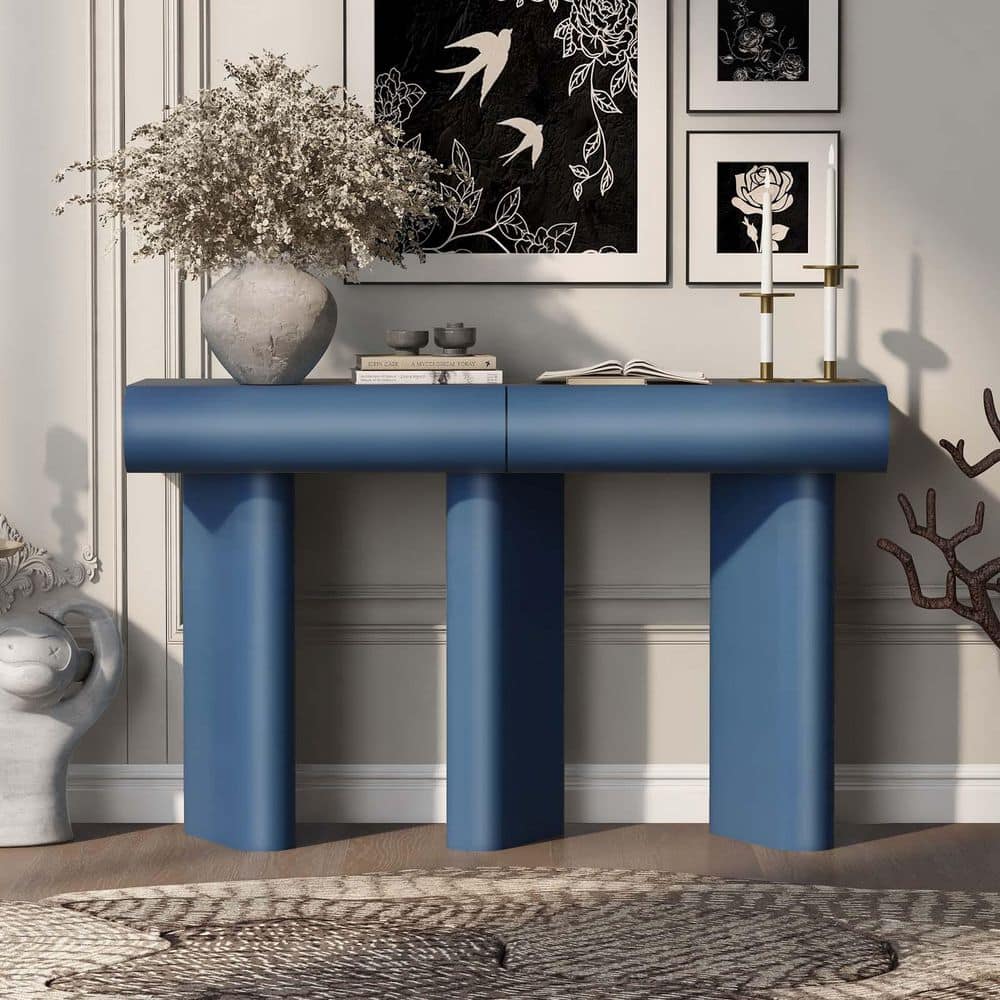 47.6 in. Navy Blue Rectangle MDF Console Table Accent Sofa Table Modern ...