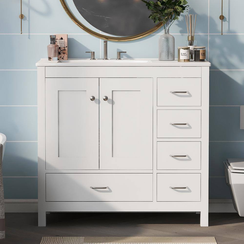 grossag 36 in. W x 18 in. D x 33.9 in. H White Freestanding Bathroom ...
