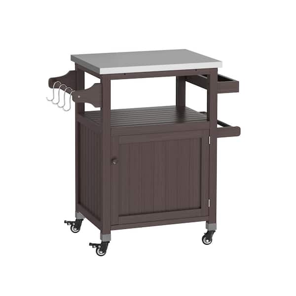 VEIKOUS Outdoor Wood Grill Dining Cart for Storage, Indoor Dining Table ...