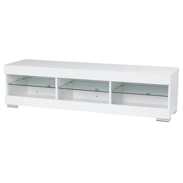 WOODYHOME 57.1 in. White TV Stand with 6 Open Layers Fits TV's up to 65 ...