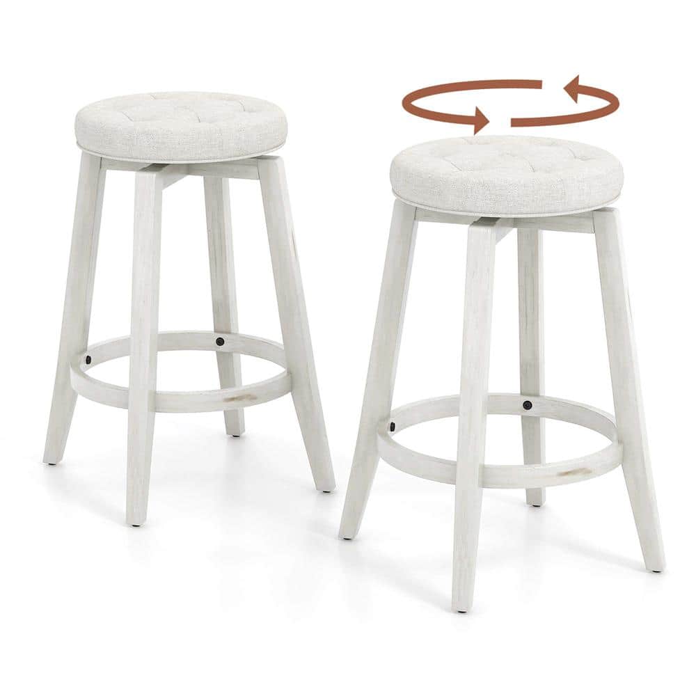 Costway 26 in. Beige Wood Bar Stool Counter Stool with Upholstered Seat ...
