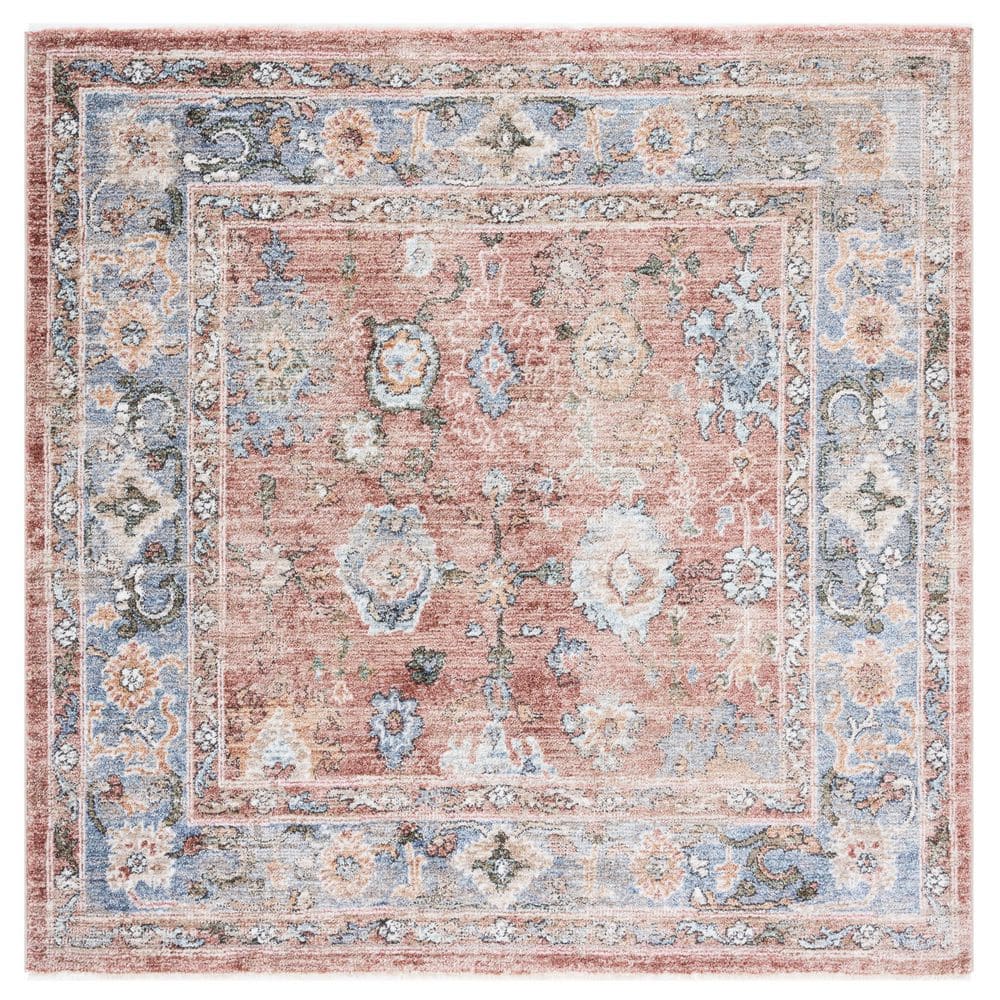 SAFAVIEH Jasmine 5 ft. x 5 ft. Rust/Blue Distressed Ornate Square Area ...