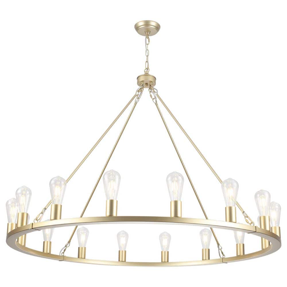 ZJVAIVE 16-Light Copper-Gold Wagon Wheel Chandelier for Living Room ...