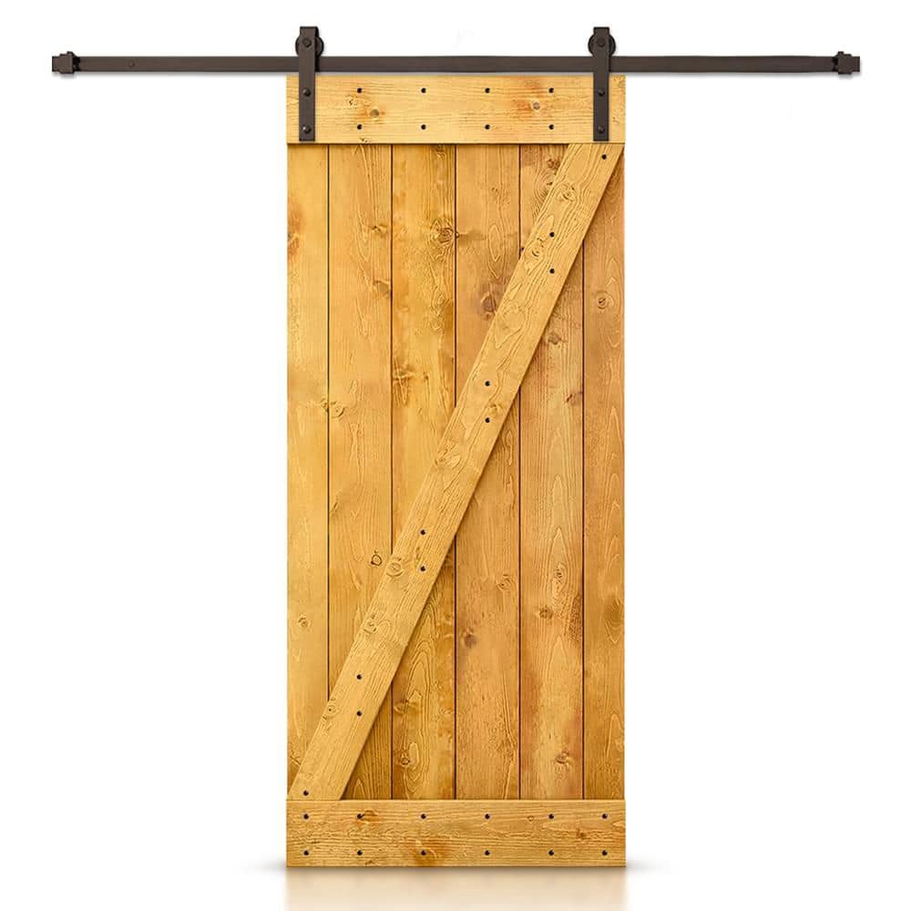 CALHOME 36 in. x 84 in. Z-Bar Light Brown Wood Sliding Barn Door with ...