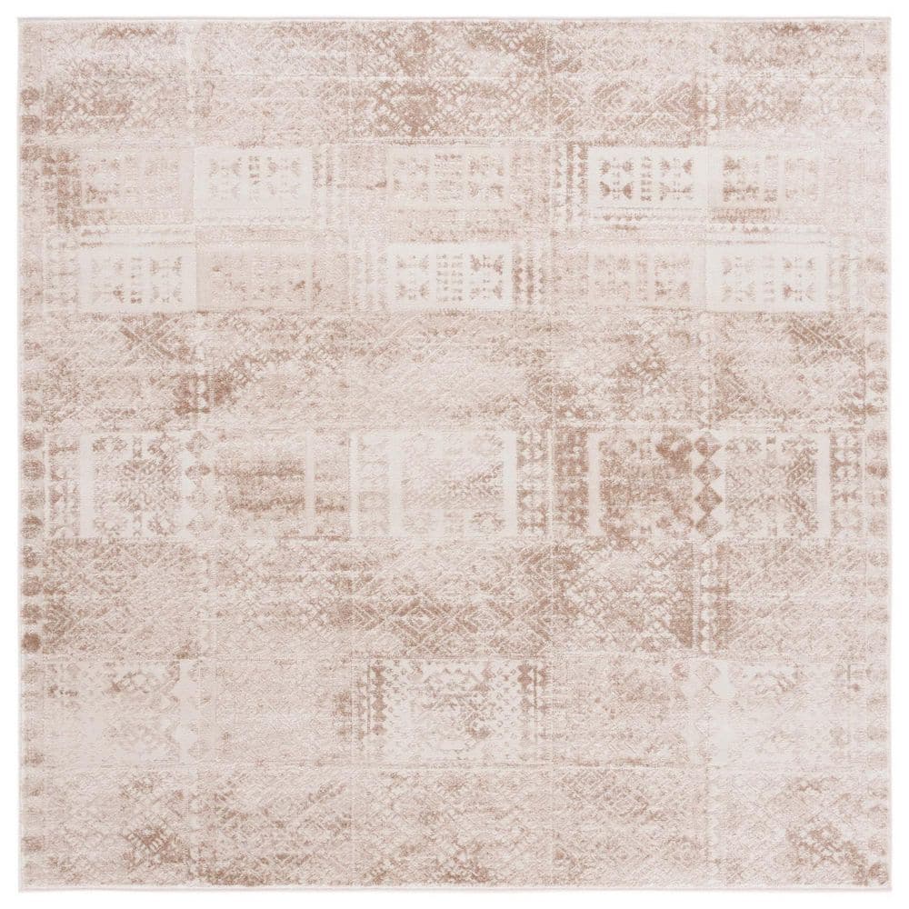 SAFAVIEH Whisper 7 ft. x 7 ft. Beige/Light Beige Distressed Oriental ...