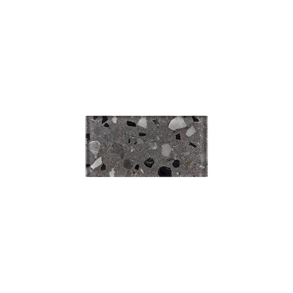 Giorbello Gray Earthstone 3 in. x 6 in. x 8mm Glass Subway Tile Sample ...