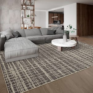 Blue 9 ft. x 12 ft. Anti-Slip Grid Print Rug Modern Machine Washable ...