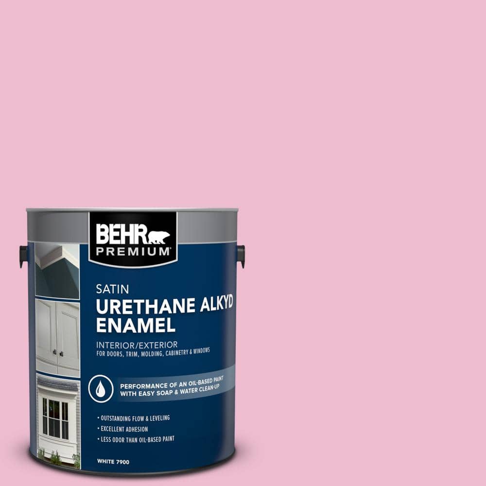 BEHR PREMIUM 1 gal. #P130-2A Dainty Pink Urethane Alkyd Satin Enamel ...
