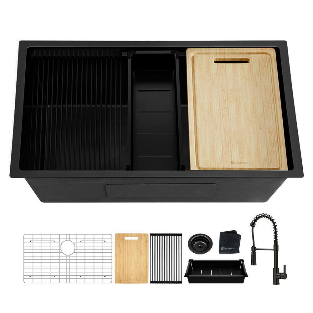 Glacier Bay 32 in. Undermount Single Bowl 18 Gauge Black Stainless ...