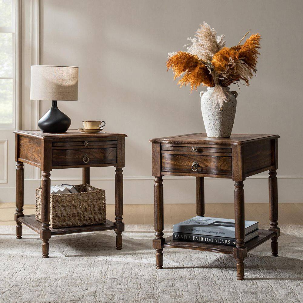JAYDEN CREATION Gillian 20 in. Walnut Rectangle Wood End Table Set of 2 ...