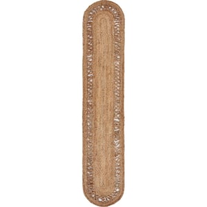 Natural Bleach/Brown 80 in. x 16 in. Rustic Braided Organic Jute Table ...