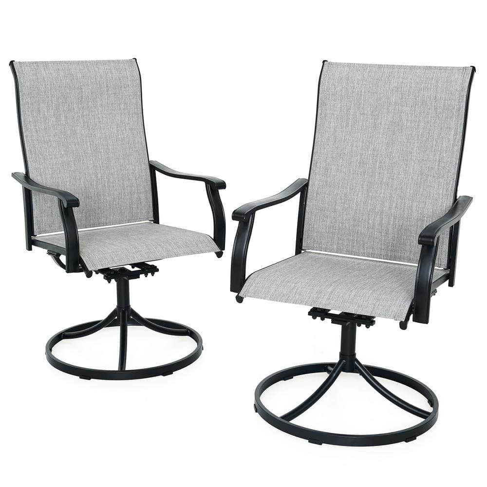 Anmutig Swivel Sling Metal Patio Outdoor Dining Armchair-Gray (2 Pack ...