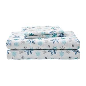 EDDIE BAUER Tossed Snowflake 4-Piece Multi-Blue Graphic Flannel King ...