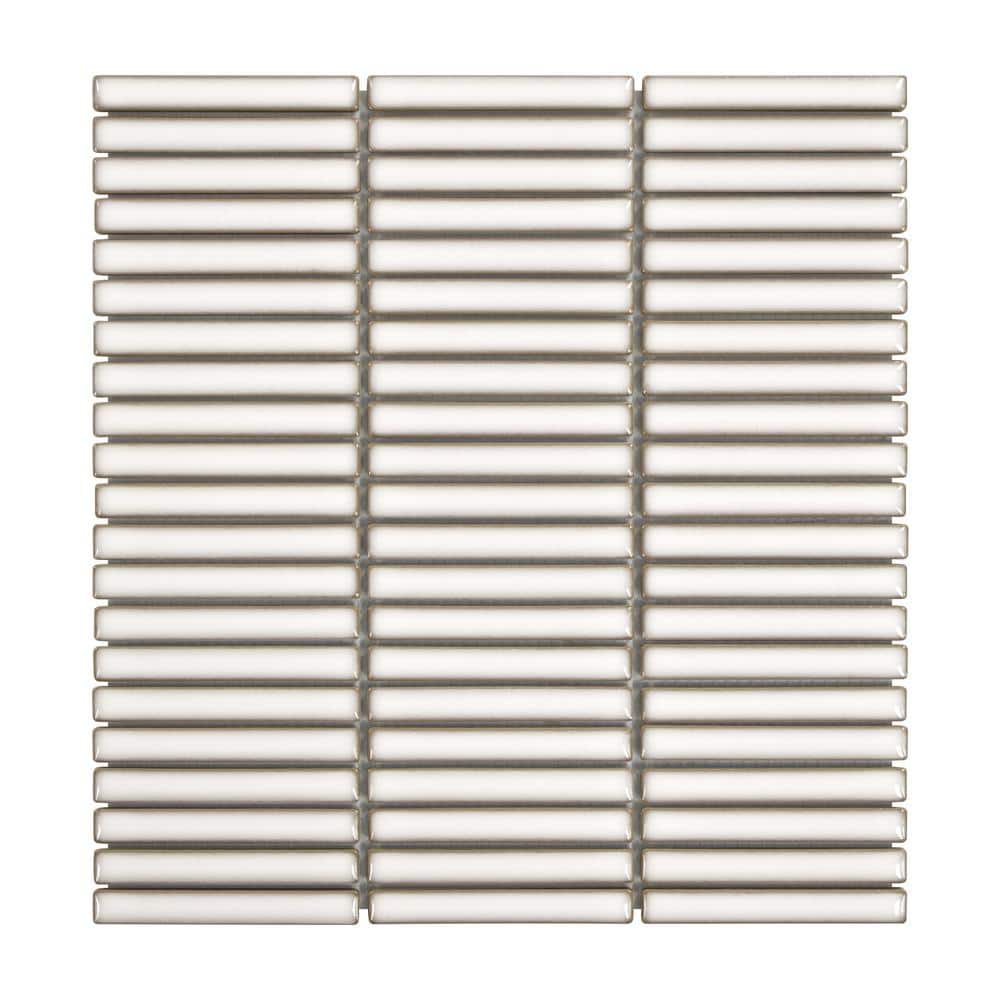 sunwings Stacked White 12 in. x 12 in. Glossy Porcelain Tile Floor and ...
