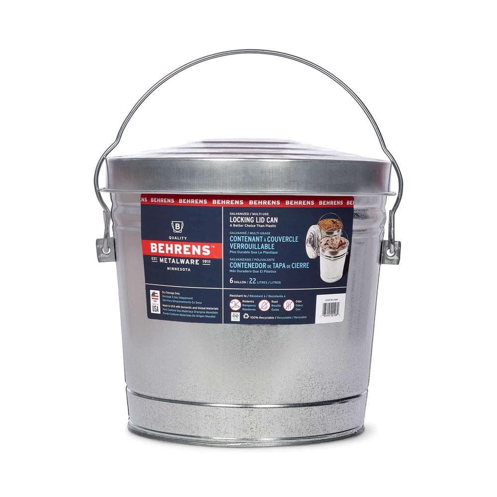 Behrens 6 Gallon Galvanized Steel Round Trash Can with Locking Lid ... Behrens 6 Gallon Galvanized Steel Round Trash Can with Locking Lid ...