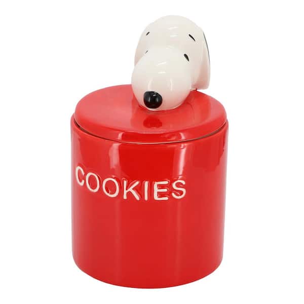 Peanuts Hello Cookies 8.2 in. Ceramic Snoopy Cookie Jar w/ Lid in Red ...
