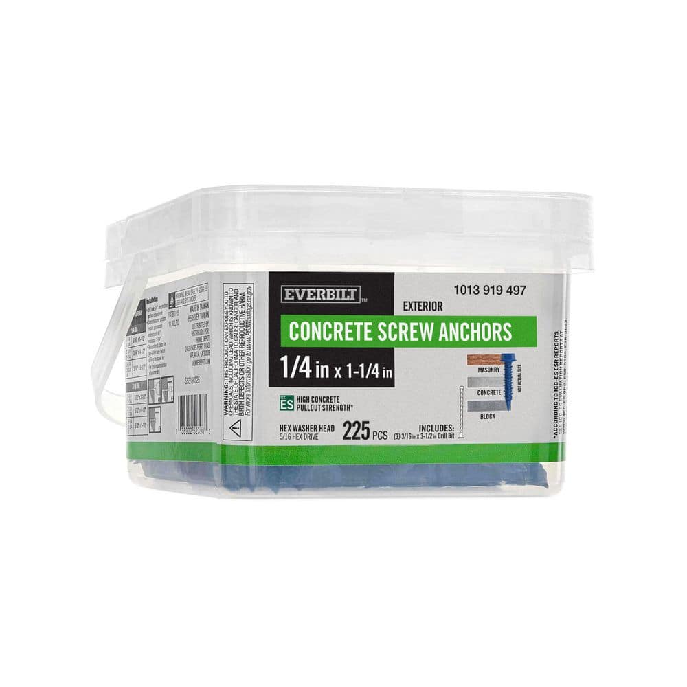 Everbilt 1/4 in. x 1-1/4 in. Hex-Head Concrete Anchors Blue (225-Pack ...