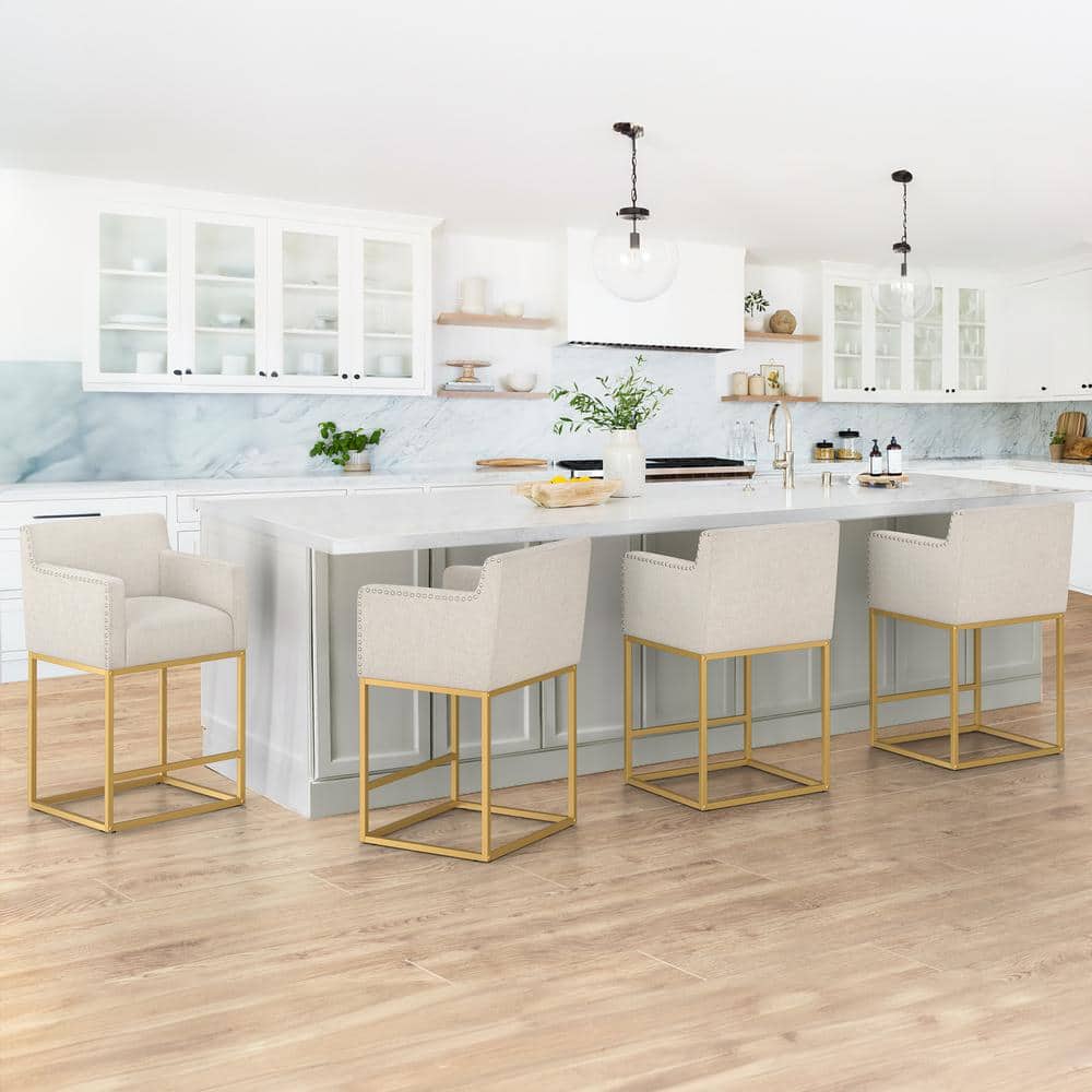 LUE BONA Luna 26 in. Linen Fabric Upholstered Counter Bar Stool with ...