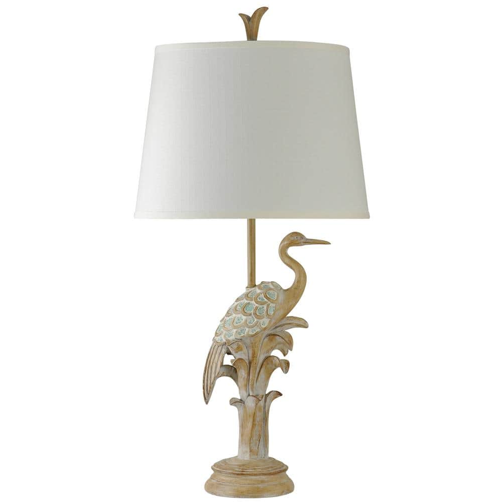StyleCraft 36 in. Natural Wood Table Lamp with White Hardback Fabric ...